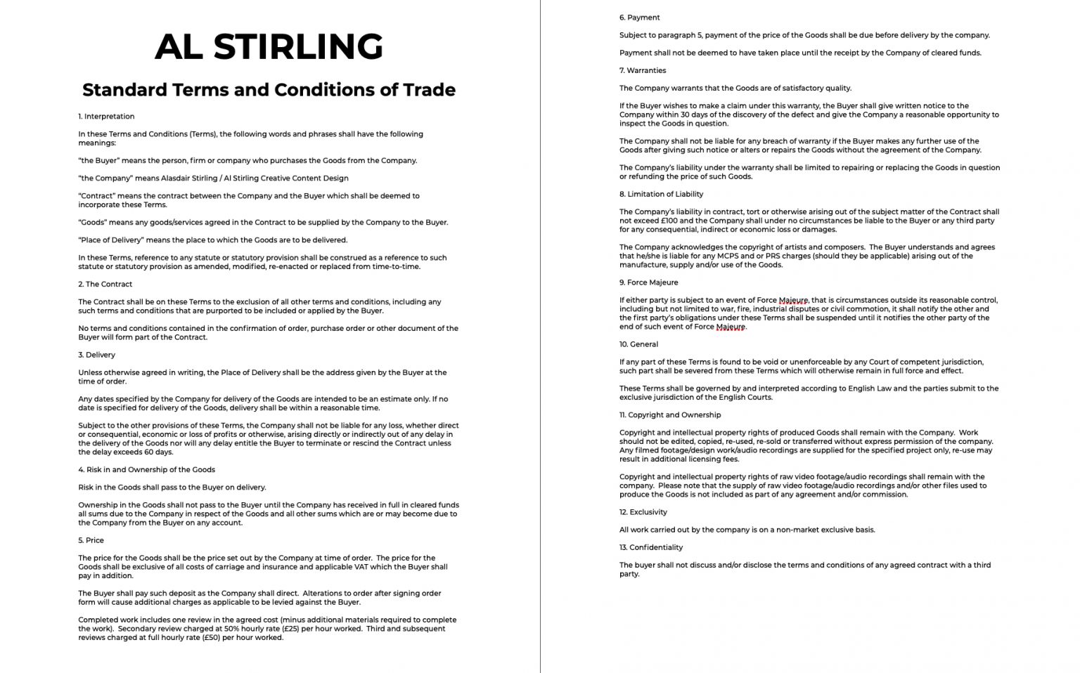 Terms and Conditions of Trade